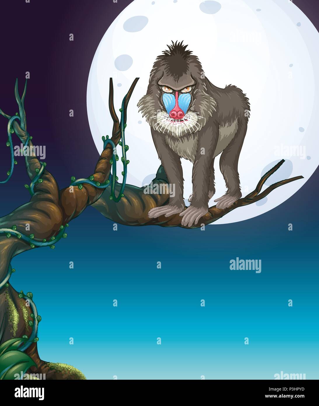 A Baboon on the Tree Night Scene illustration Stock Vector Image & Art ...