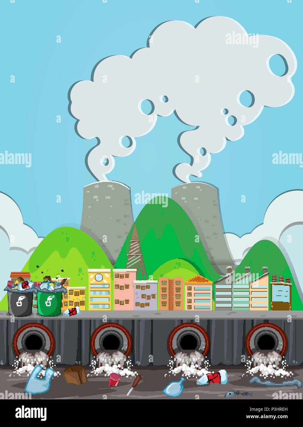 A Pollution From Nuclear Power Plant illustration Stock Vector Image ...