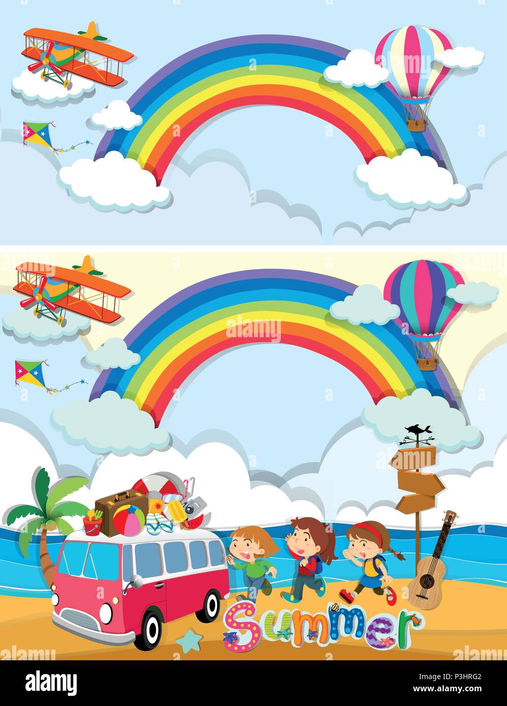 Kids on Summer Holiday Template illustration Stock Vector Image & Art ...