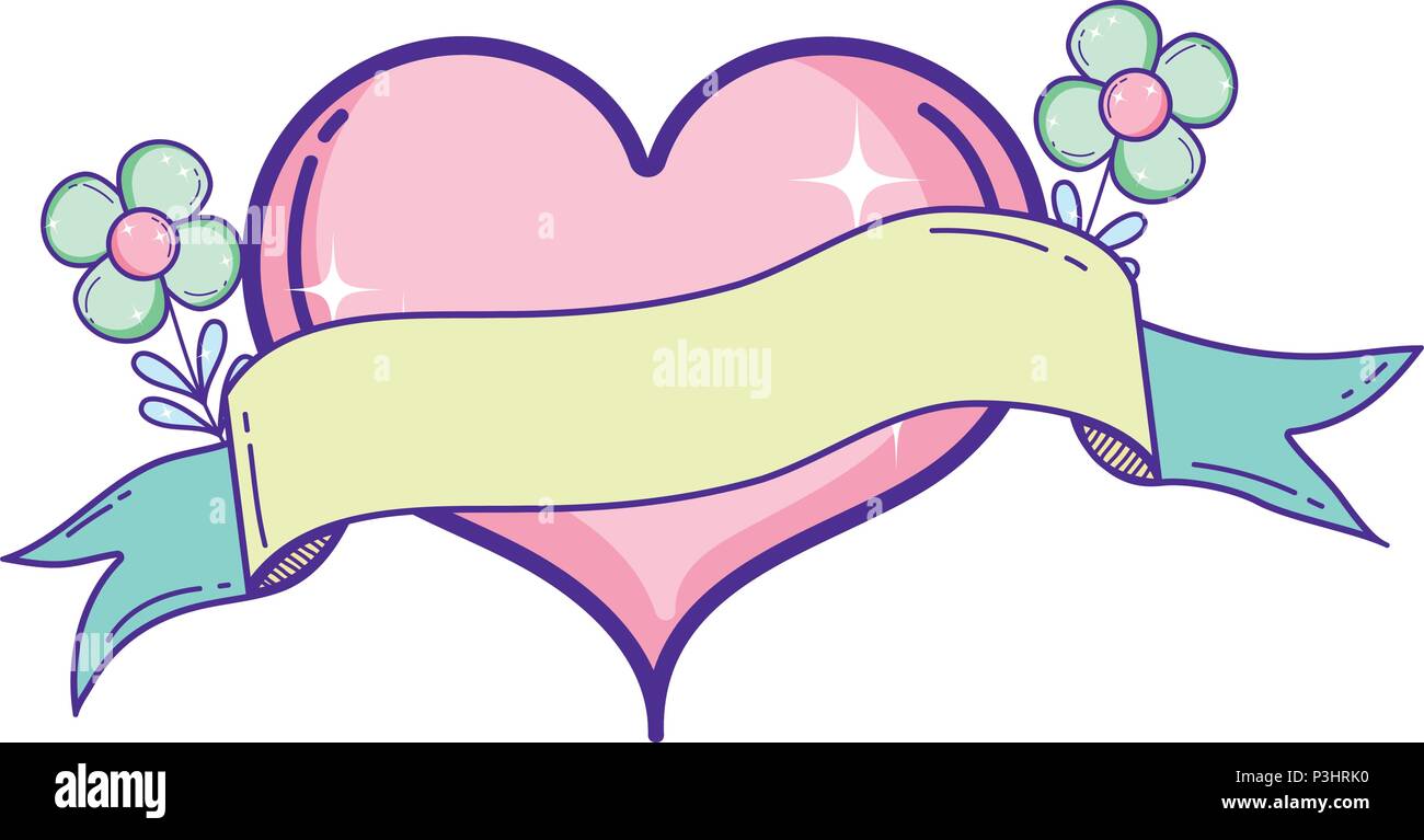 heart shape with flowers and ribbon style Stock Vector Image & Art - Alamy