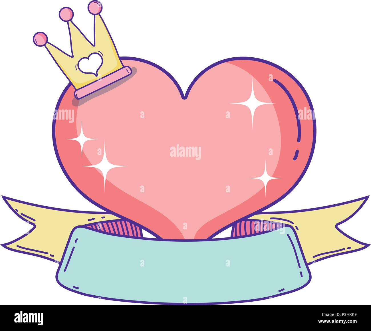 heart design with crown accessory and ribbon Stock Vector Image & Art ...