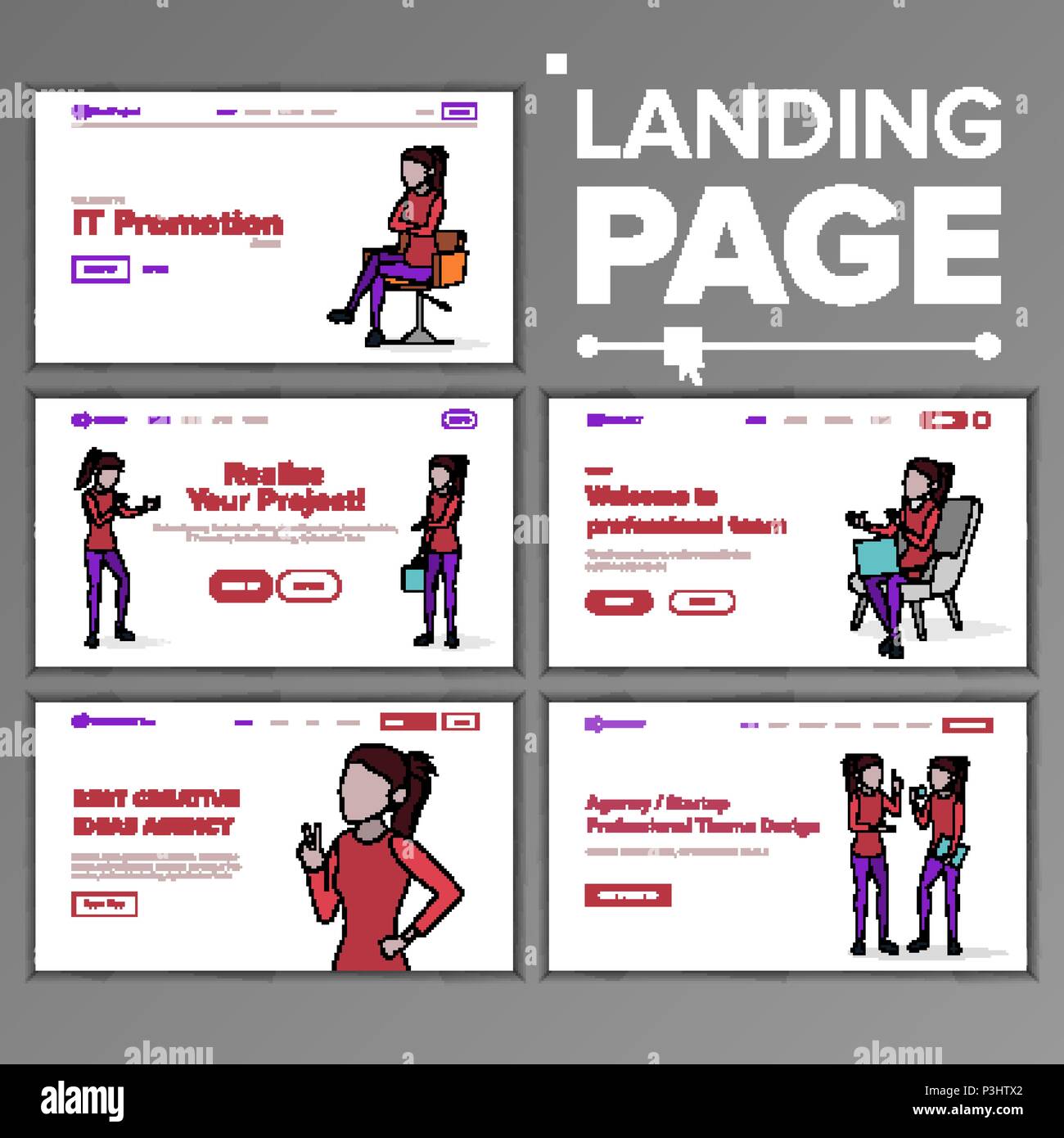 Modern Landing Page Concept Vector. Line Woman. Store. Shop Online ...