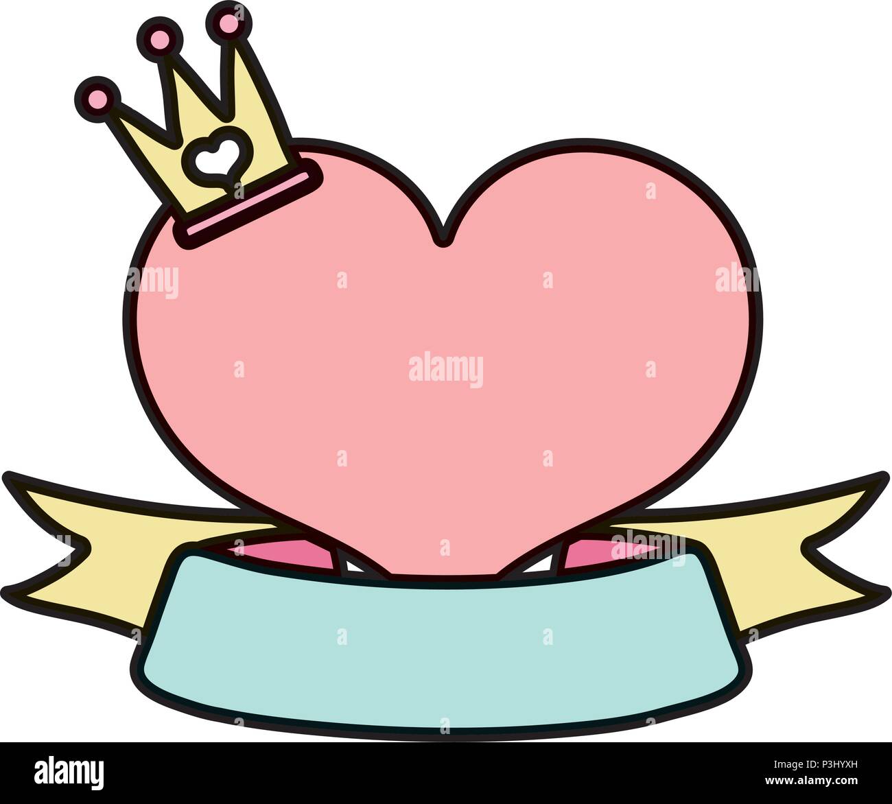color heart design with crown accessory and ribbon Stock Vector Image ...