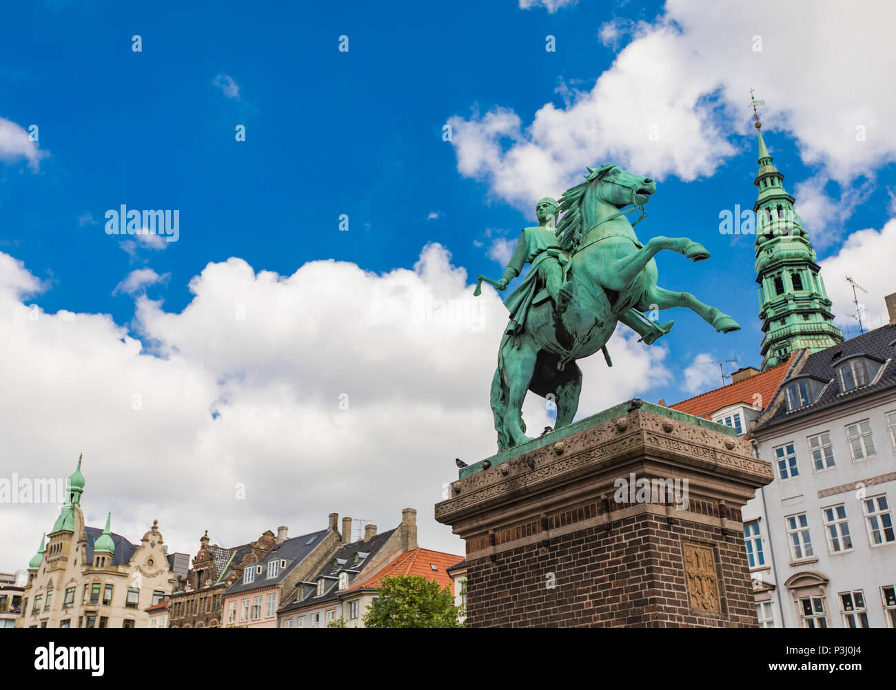 View at city founder Bishop Absalon statue in Copenhagen, Denmark Stock ...