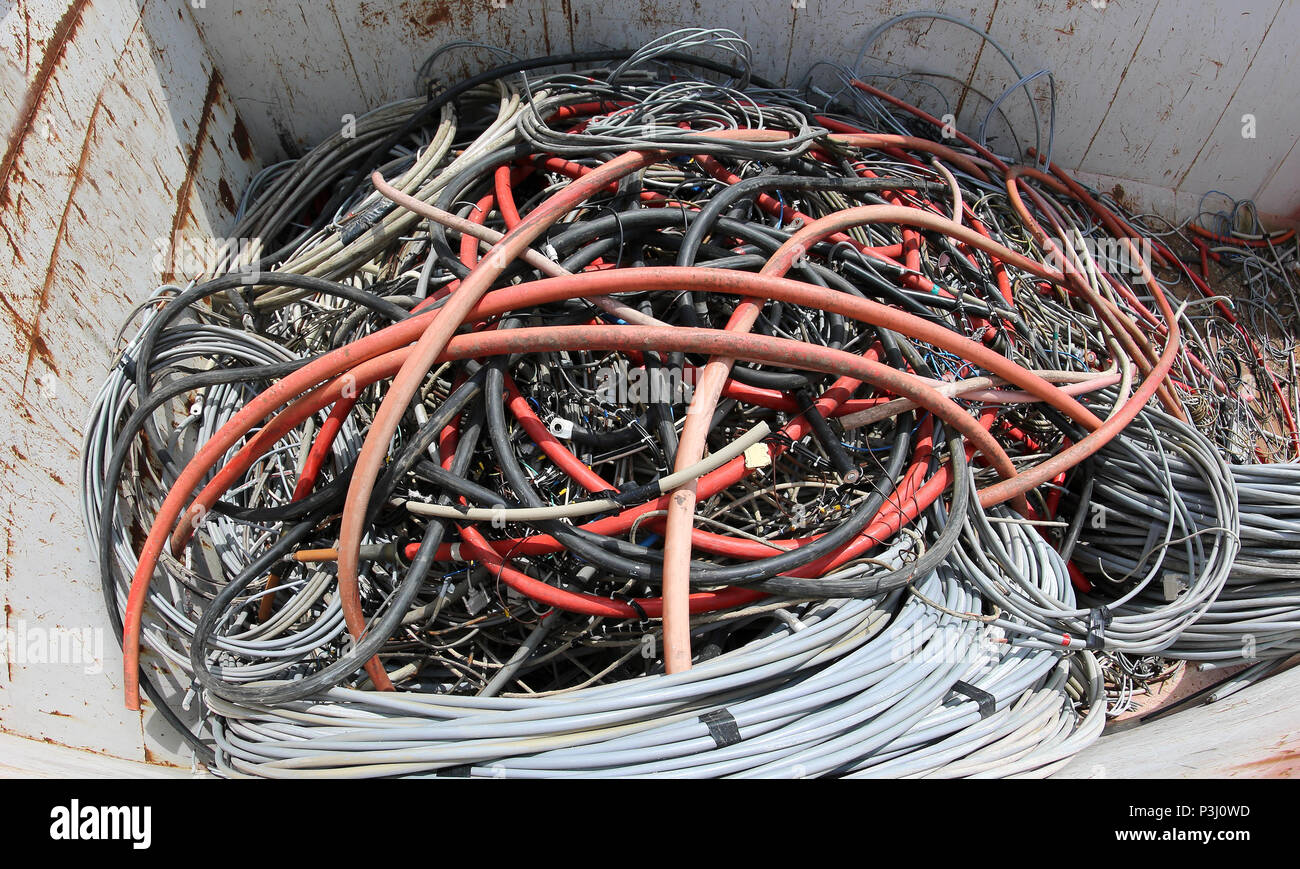 container full of old electric wires in the eco center Stock Photo - Alamy