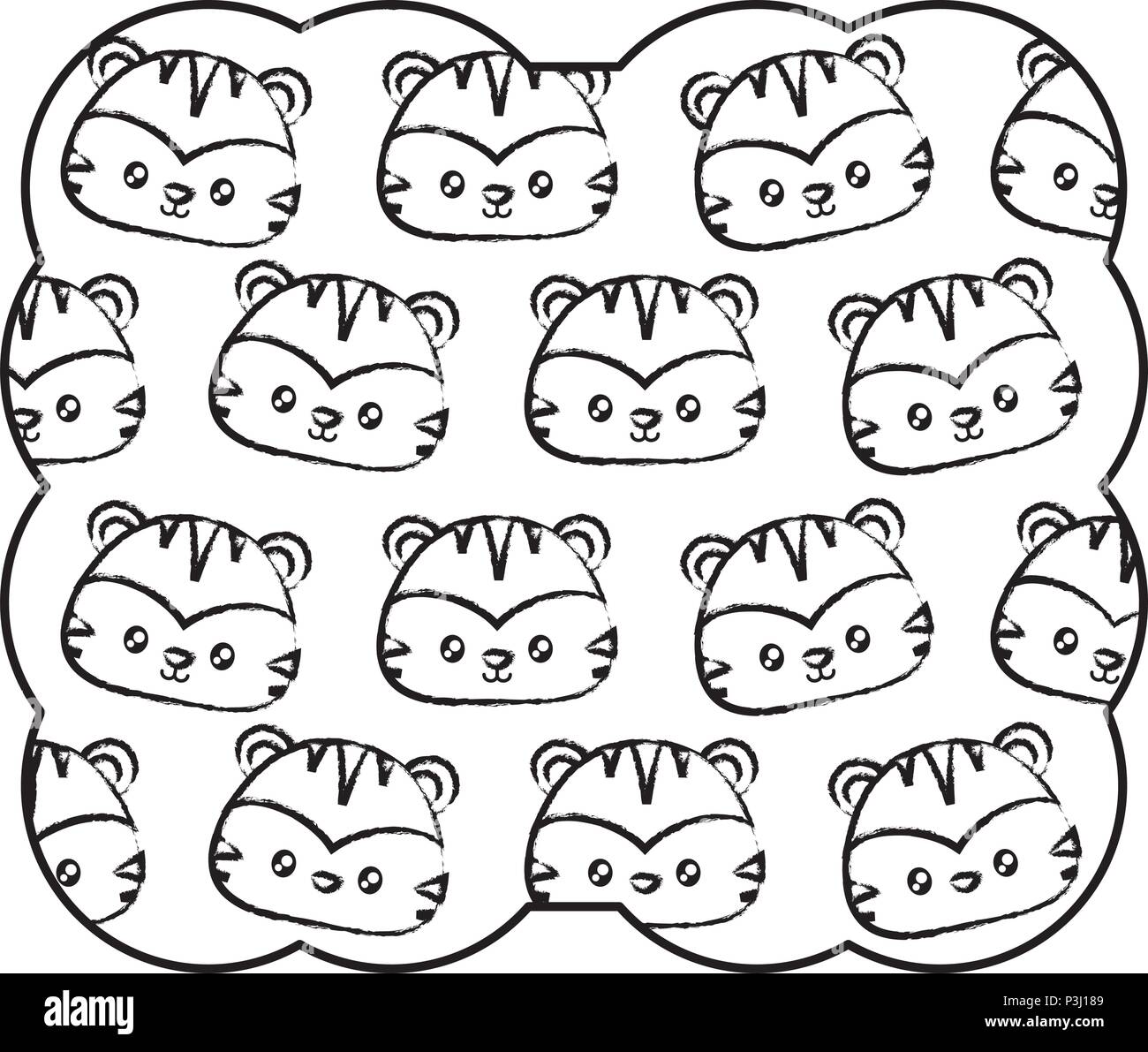 decorative frame with cute tigers pattern over white background, vector ...