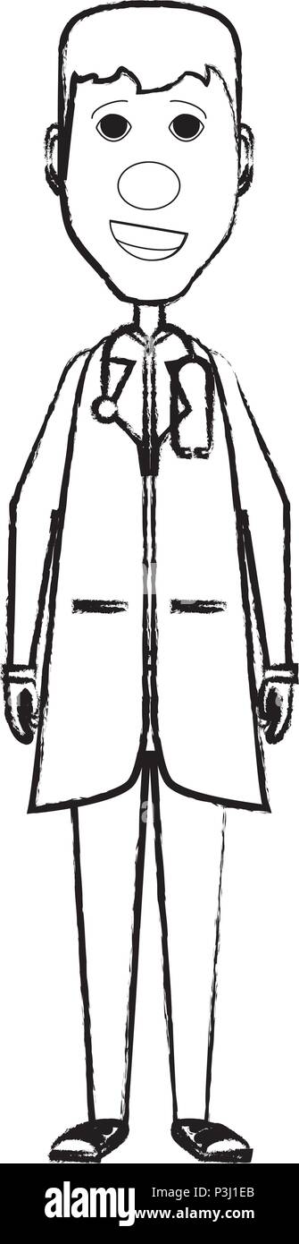 cartoon doctor with red nose and stethoscope over white background ...