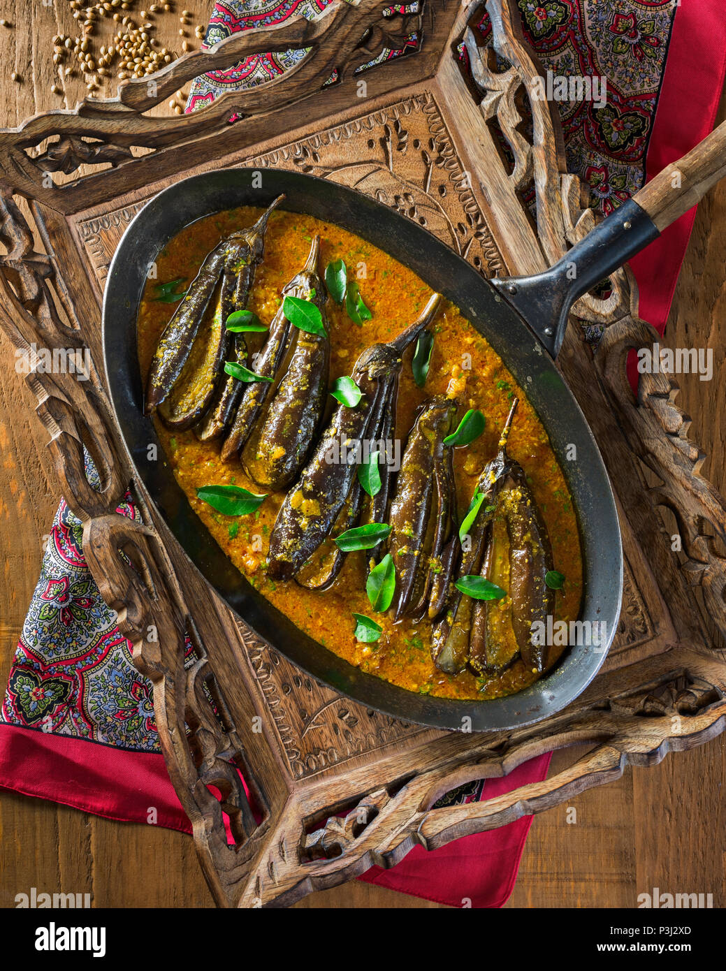 Bagara baingan. Hyderabadi aubergine curry. India Food Stock Photo - Alamy
