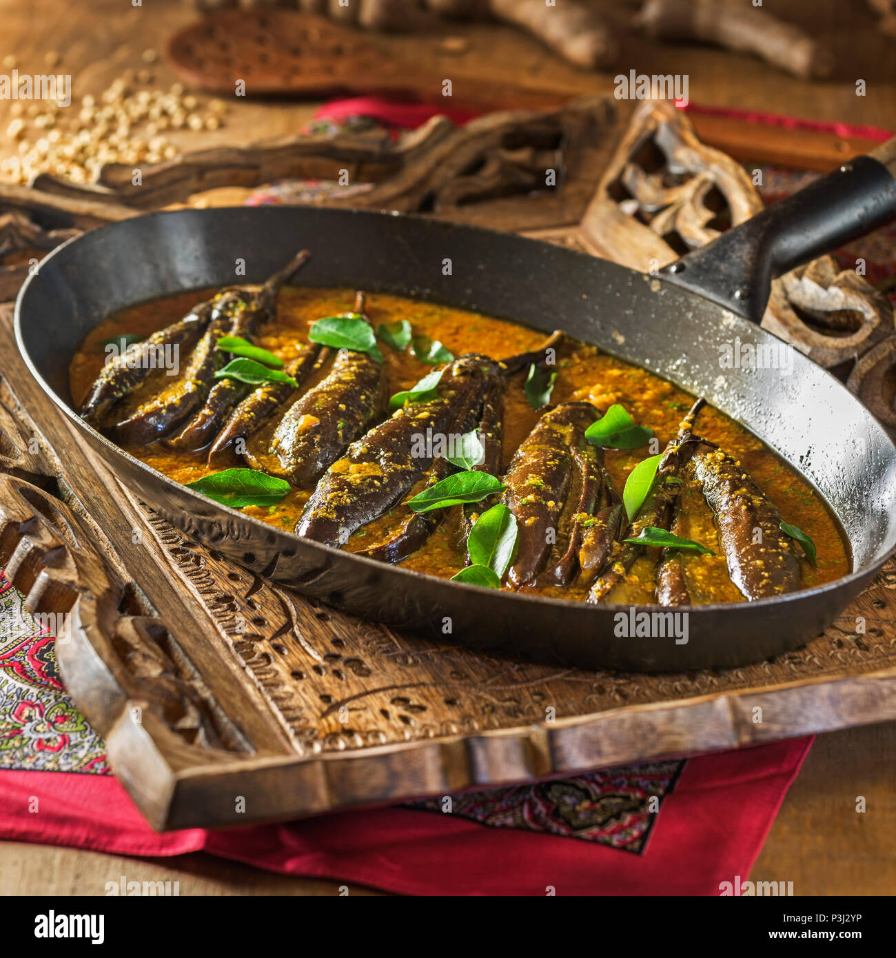 Bagara baingan. Hyderabadi aubergine curry. India Food Stock Photo - Alamy