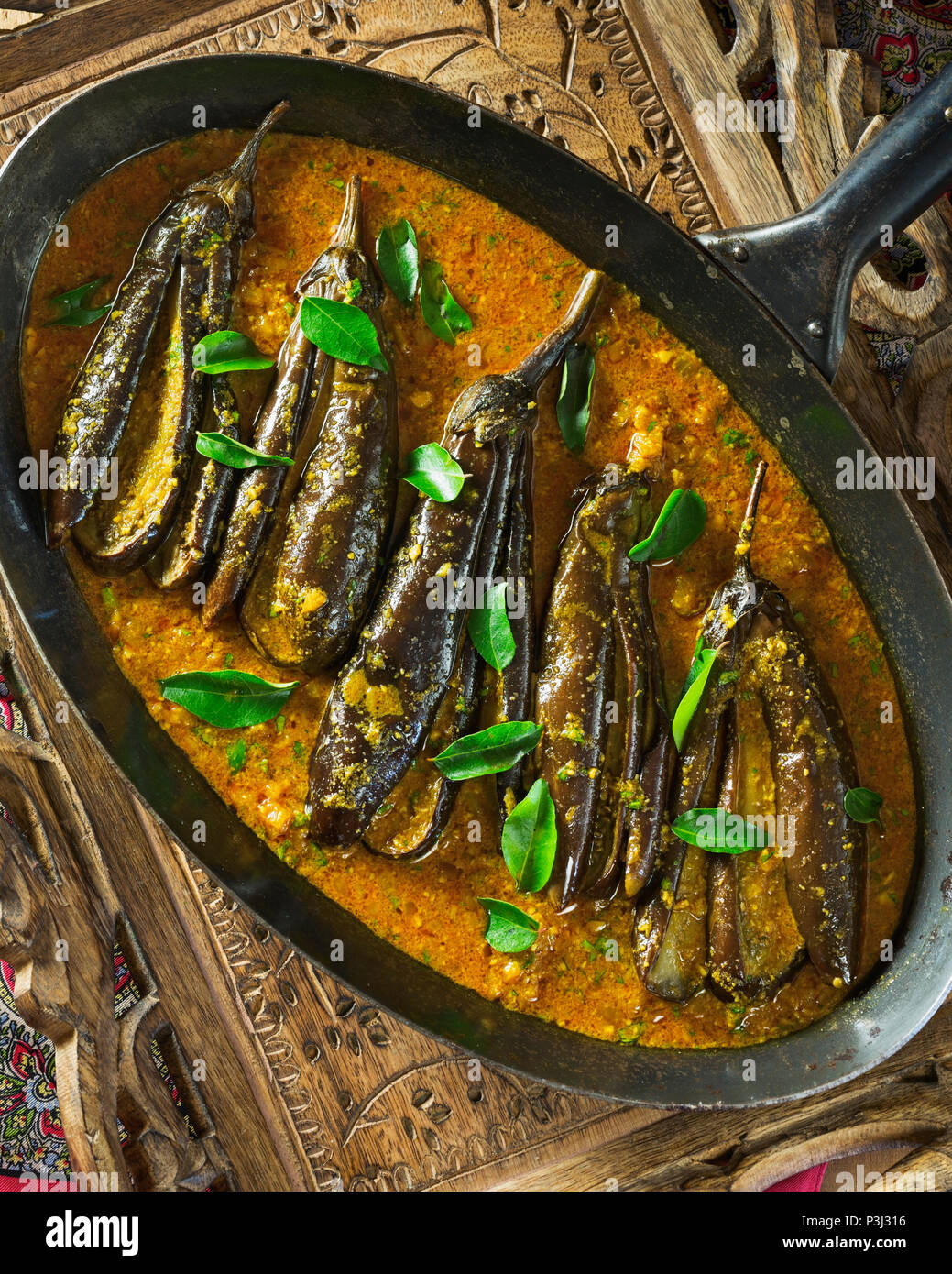 Bagara baingan. Hyderabadi aubergine curry. India Food Stock Photo - Alamy