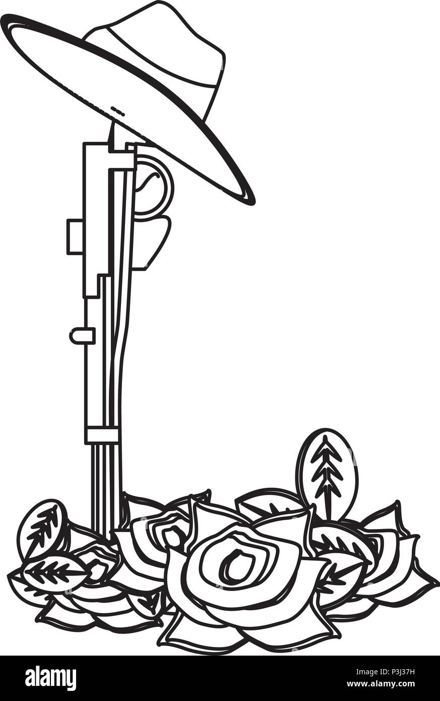 Anzac day design with poppy flowers and weapon over white background ...