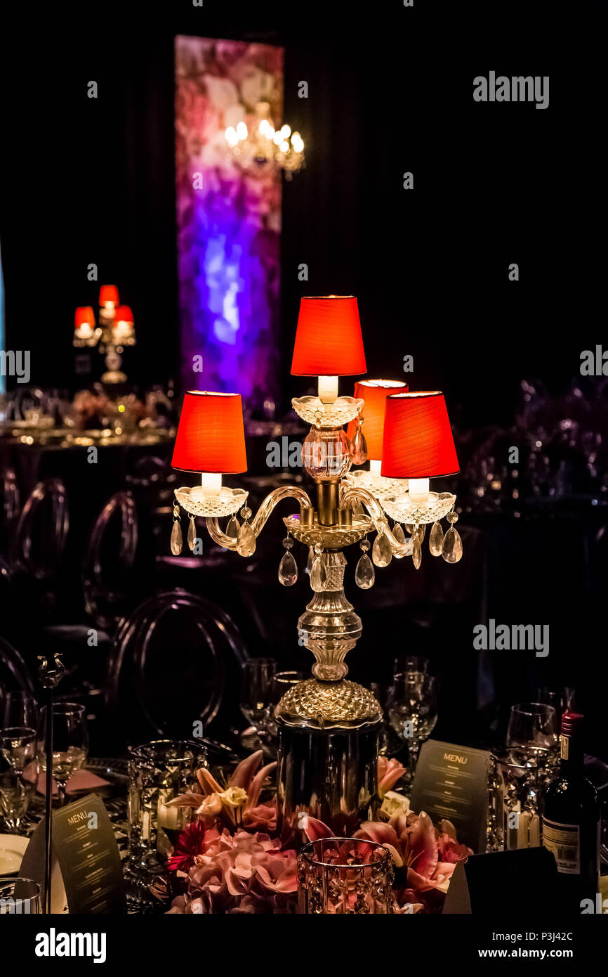 Pink and Purple Decor for corporate gala dinner banquet event Stock ...