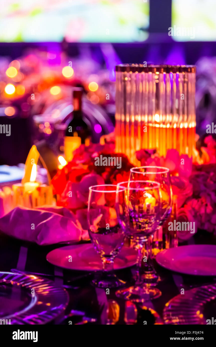 Pink and Purple Decor for corporate gala dinner banquet event Stock ...