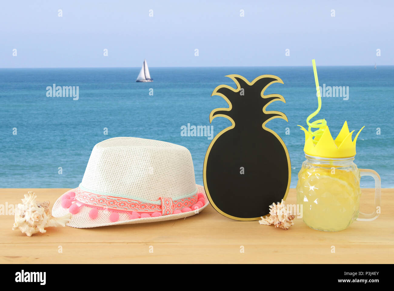 Image of fresh lemonade drink in cute pineapple shape glass with ...