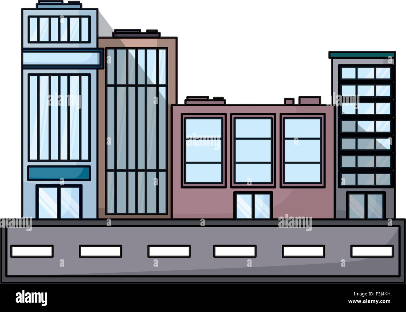 street with city buildings over white background, vector illustration ...