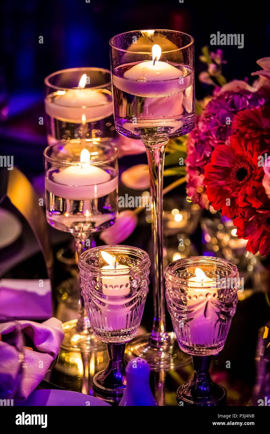 Pink and Purple Decor for corporate gala dinner banquet event Stock ...