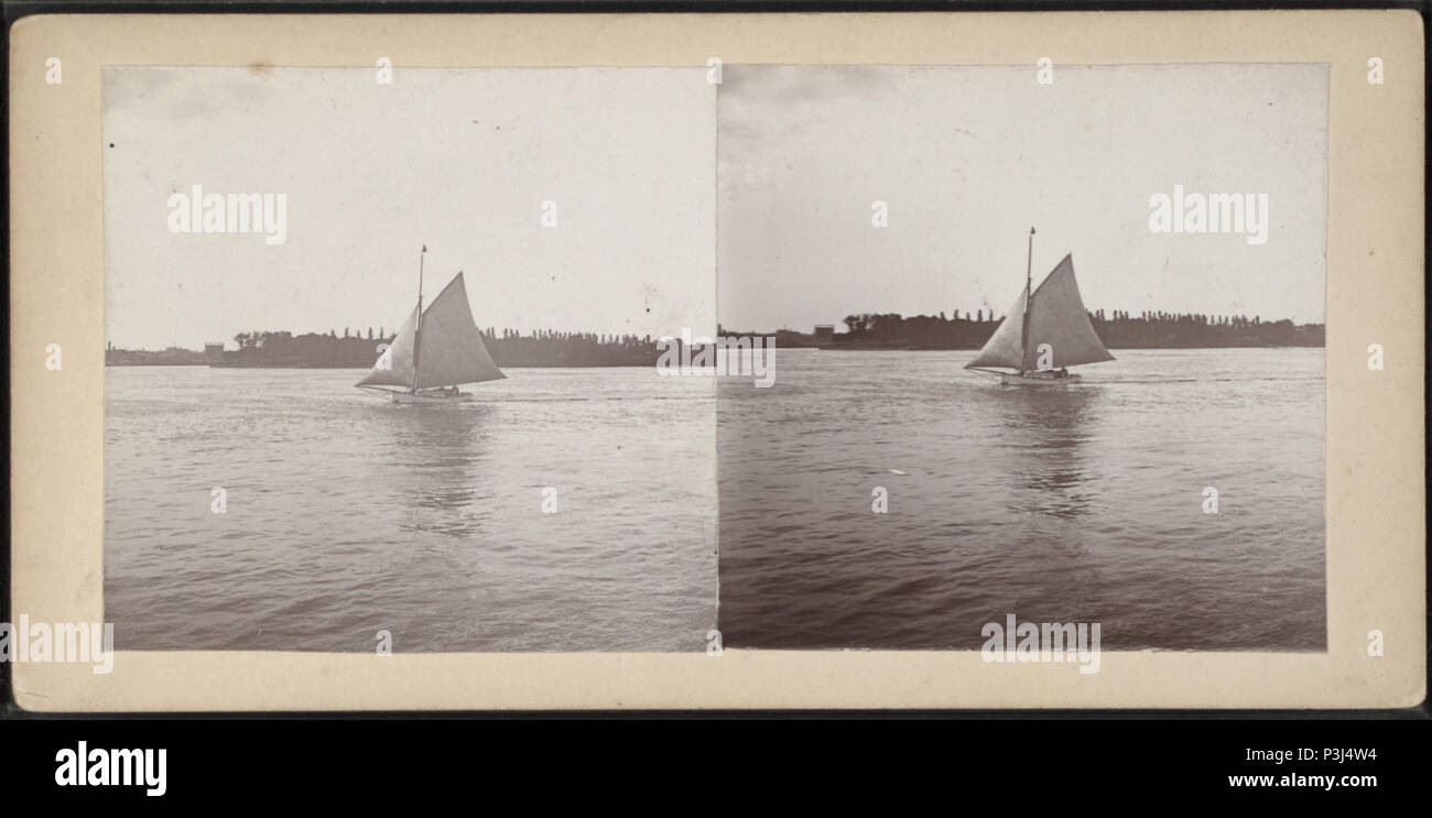 356 View of a sailboat, Hudson River, Lona Island, by James G. Lock ...