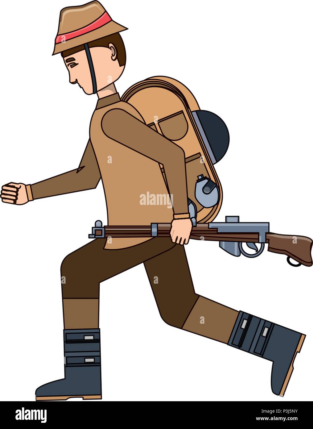 Anzac soldier with the equipment and weapon over white background ...