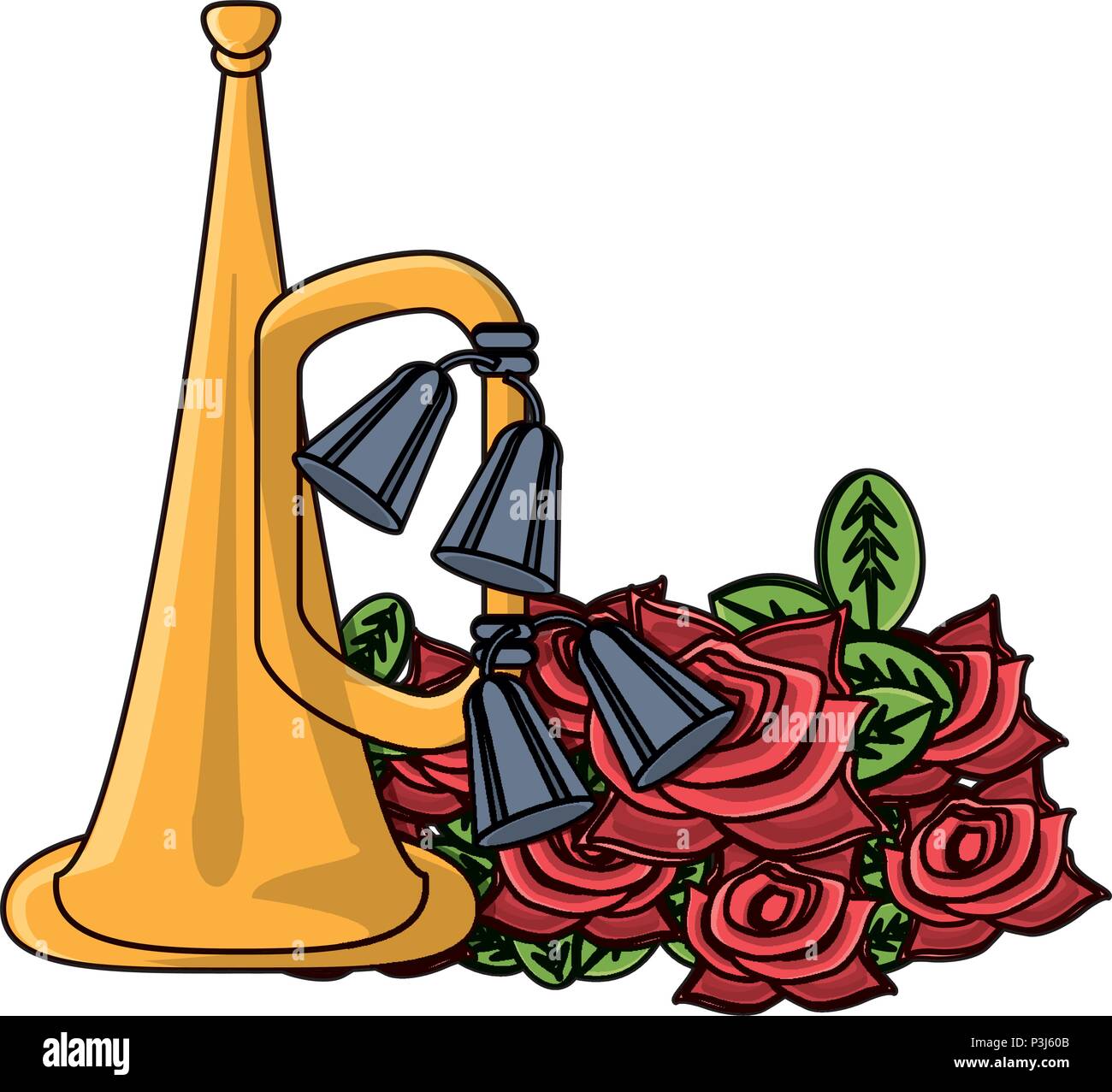 Anzac day design with trumpet and poppy flowers over white background ...
