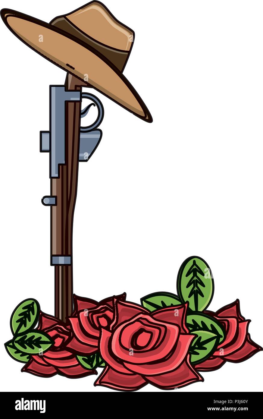 Anzac day design with poppy flowers and weapon over white background ...