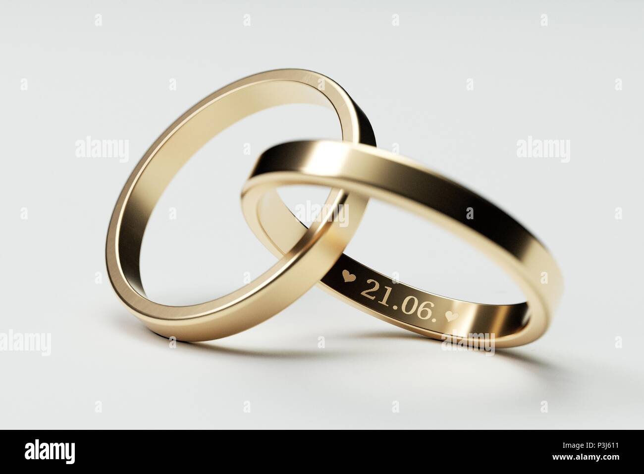 Isolated golden wedding rings with date 3D Illustration Stock Photo - Alamy