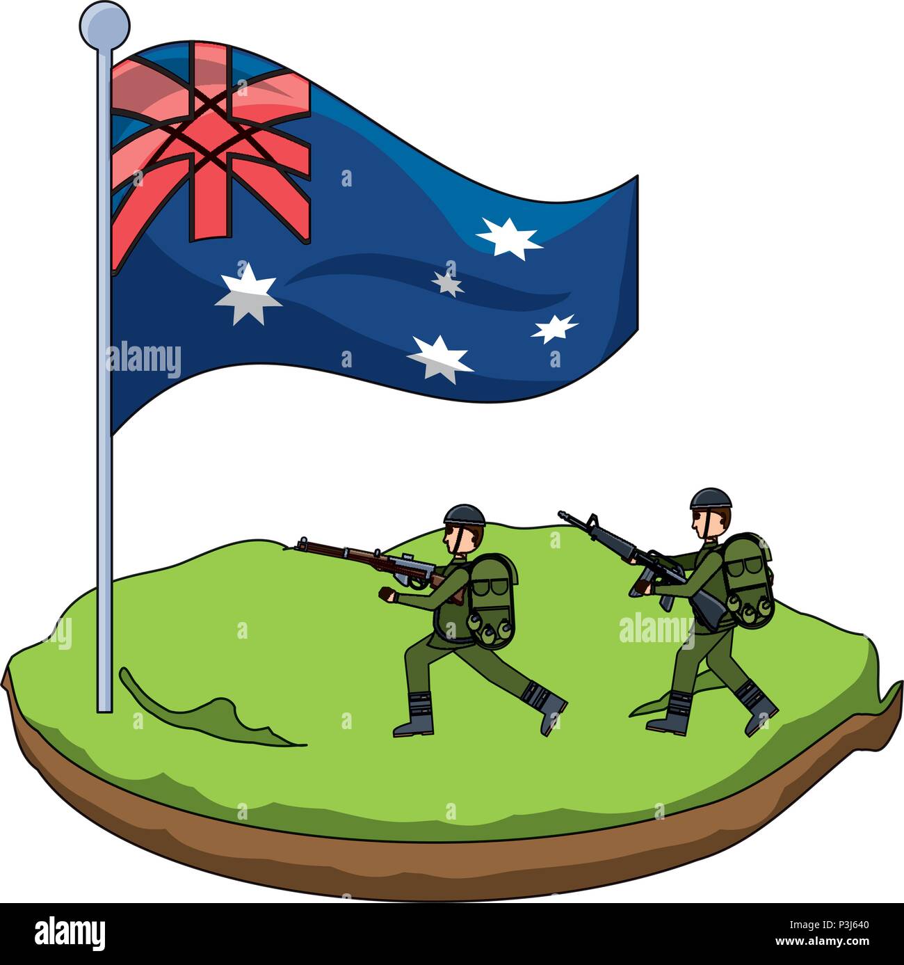 Anzac day design with australian flag and military soldiers over white ...