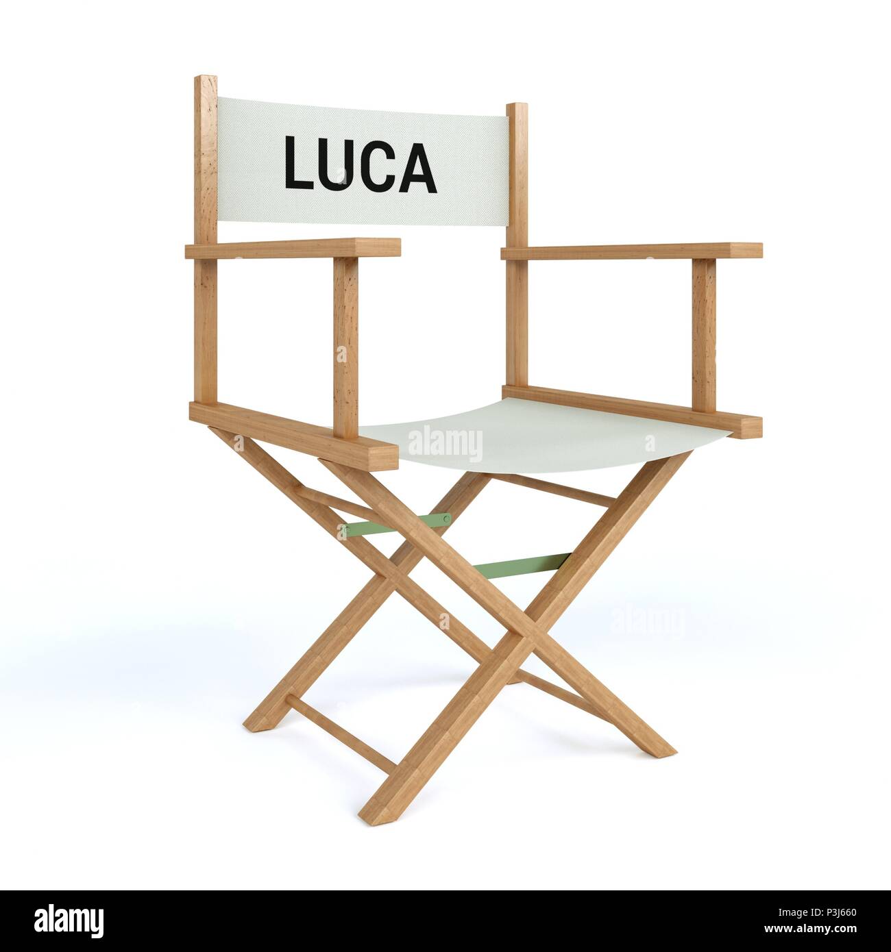 Name written on director chair on isolated white background ...