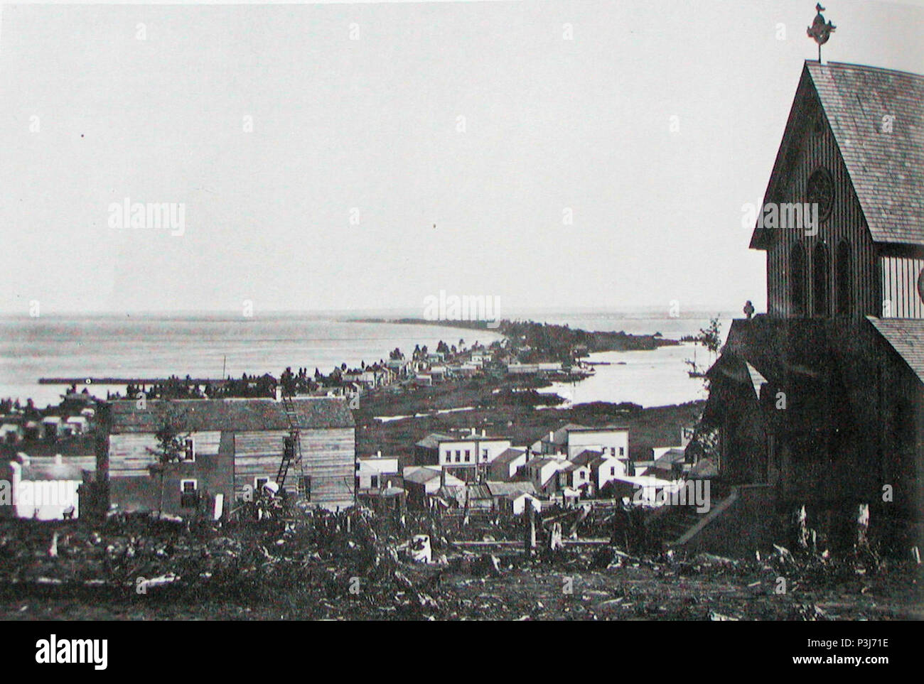 . English: Minnesota Point from the hill above Duluth in 1875 . 1875 ...