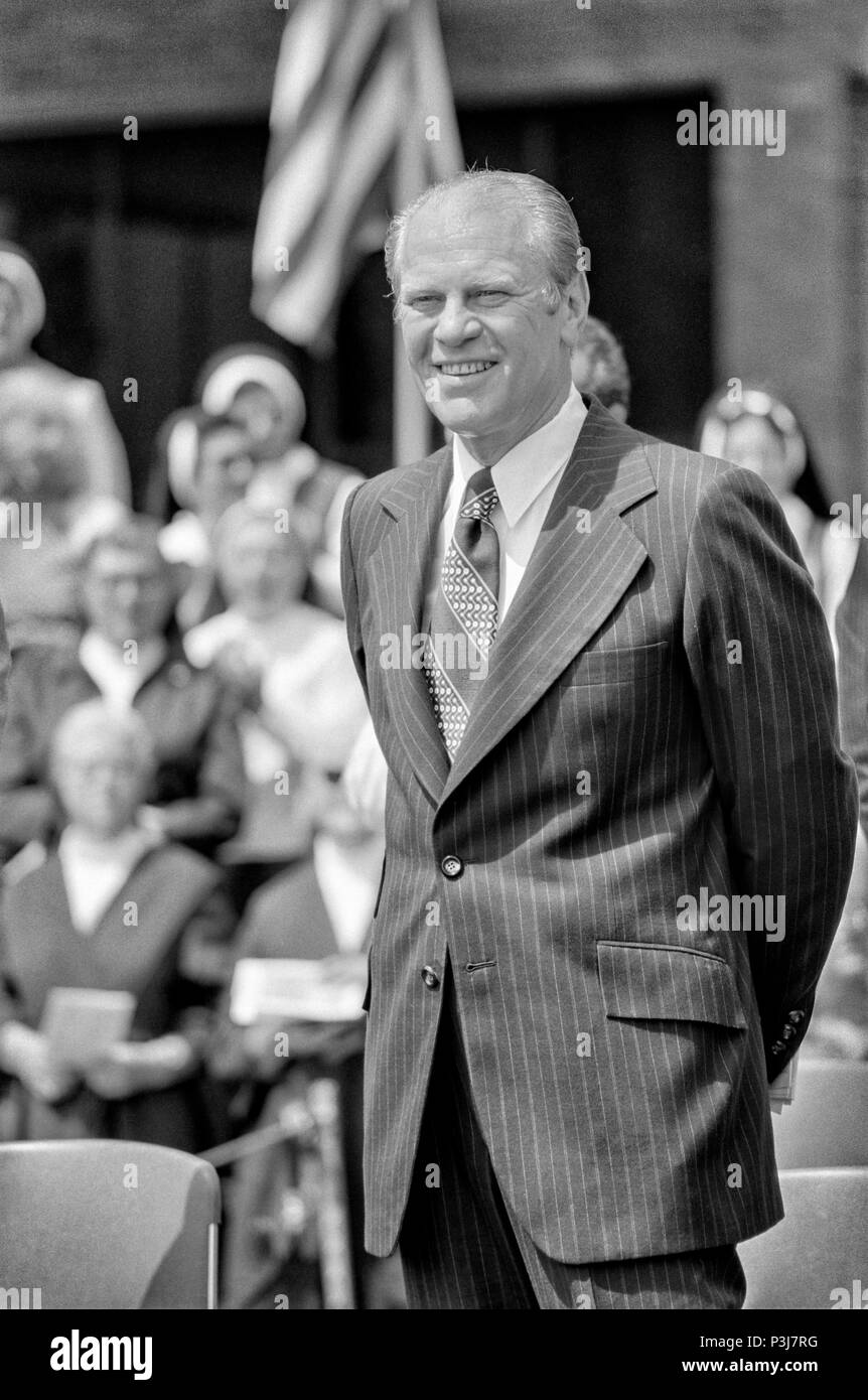 FORT SMITH, AR, USA - AUGUST 10, 1975 -- President Gerald R. Ford waits ...