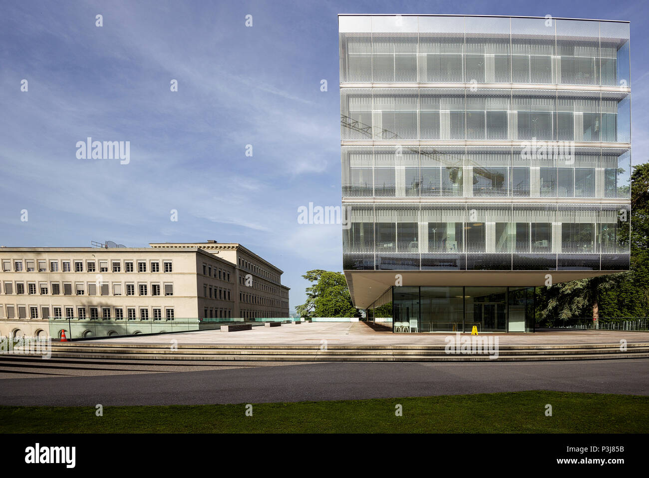 Geneva, Switzerland - june 10, 2018 : The new and the old building of ...
