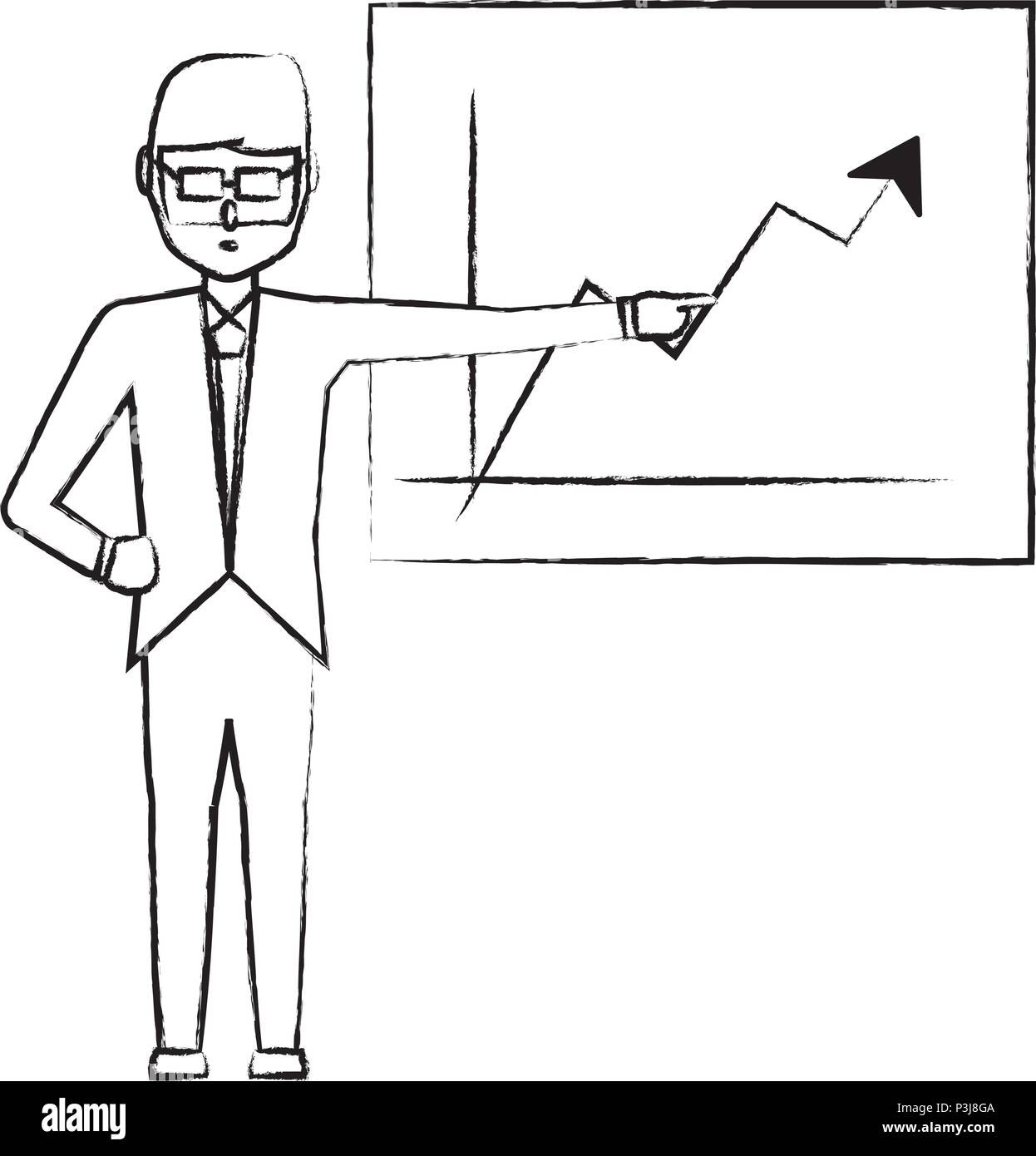 cartoon man showing a financial chart over white background, vector ...