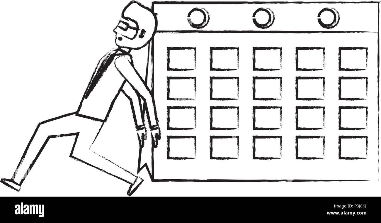 businessman pushing a calendar over white background, vector ...