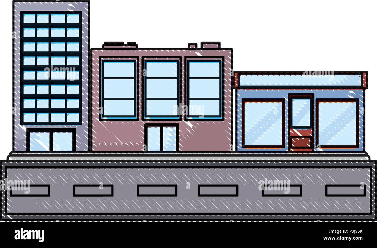 street with stores and buildings over white background, vector ...