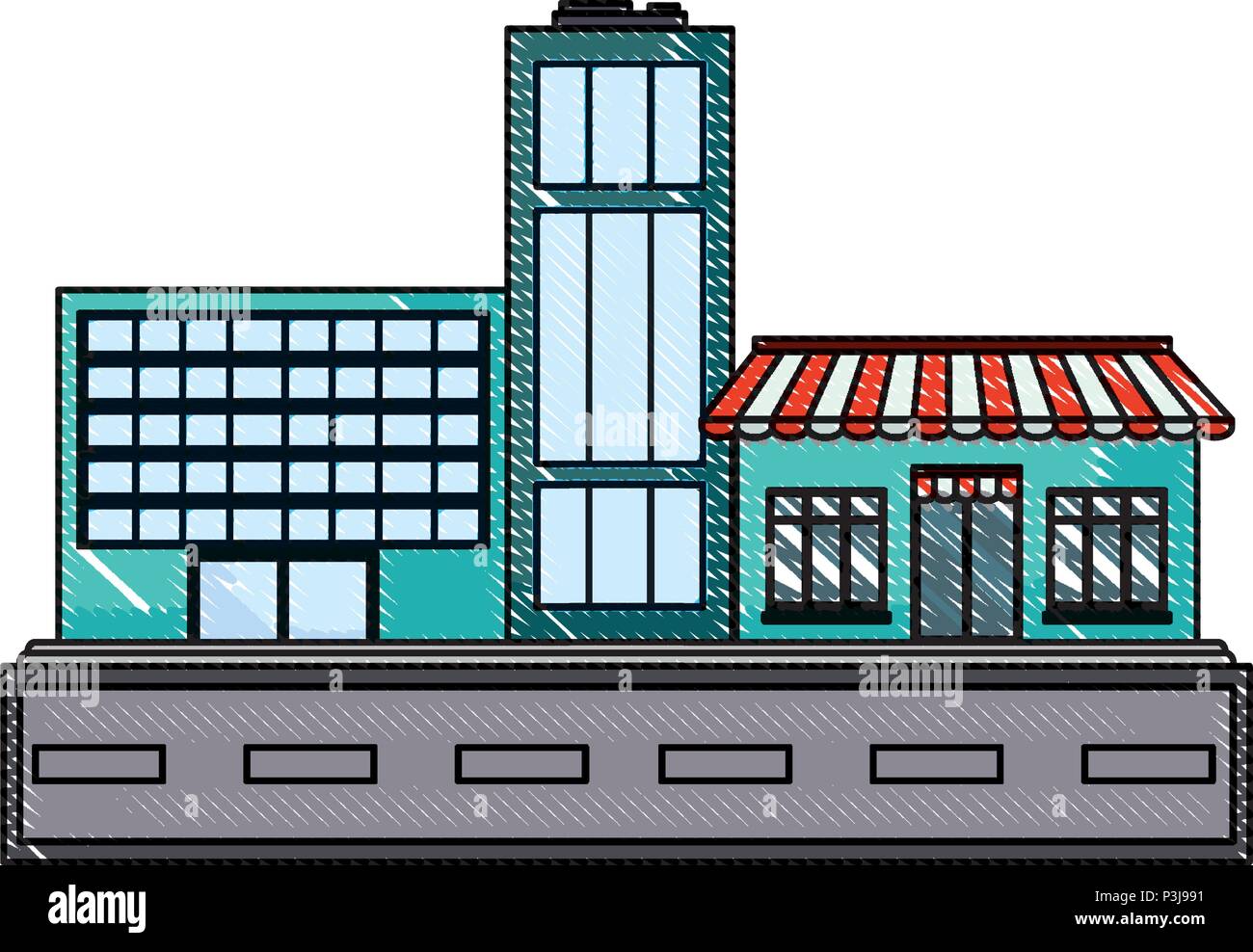 street with stores and buildings over white background, vector ...