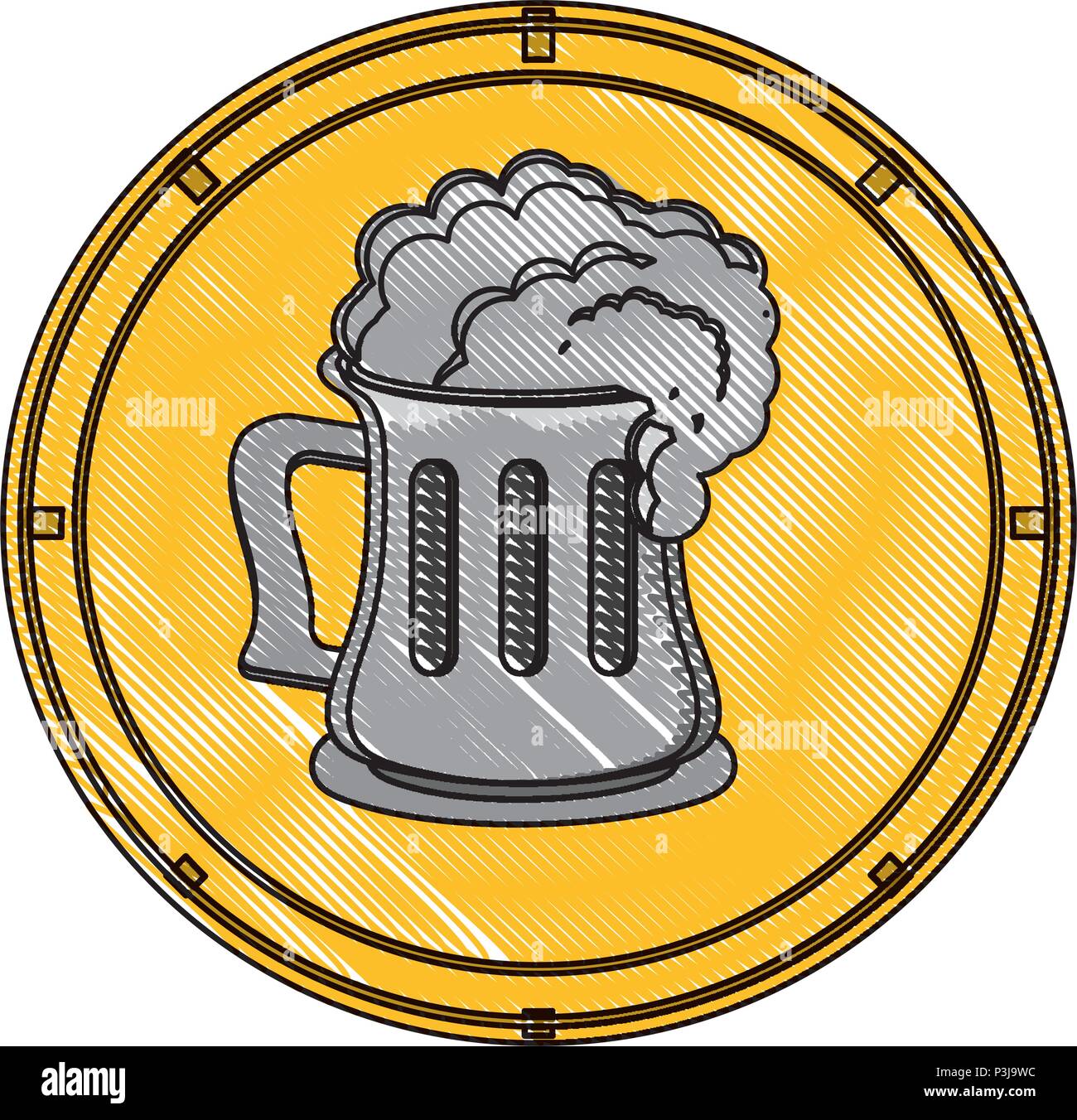 coin with beer mug icon over white background, vector illustration ...