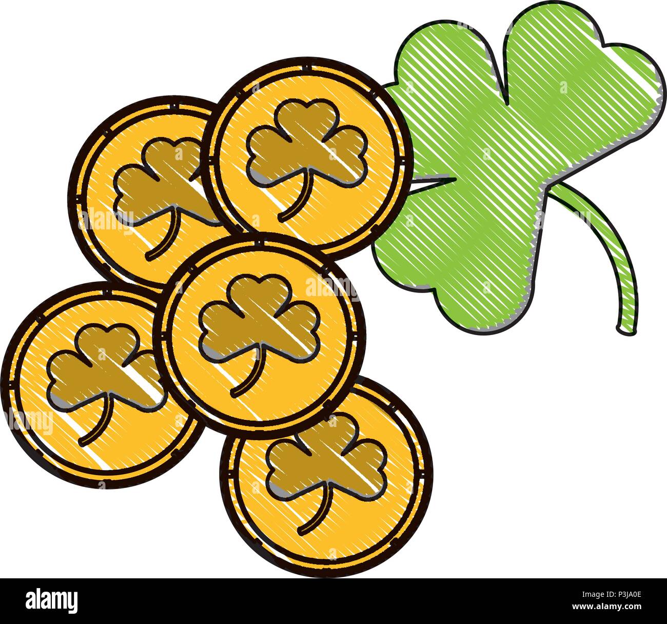 clover and coins with clovers icon over white background, vector ...