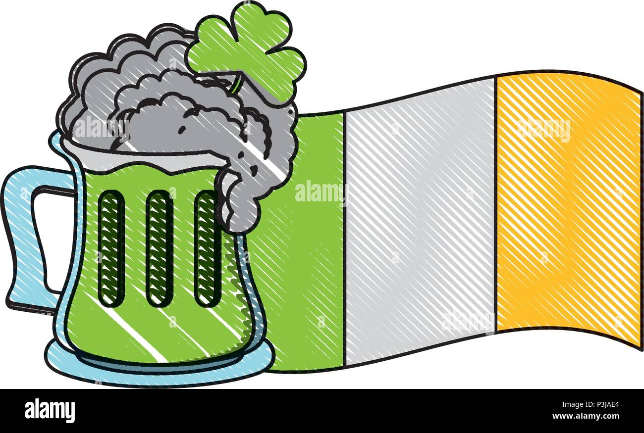 irish beer mug and flag of ireland over white background, colorful ...