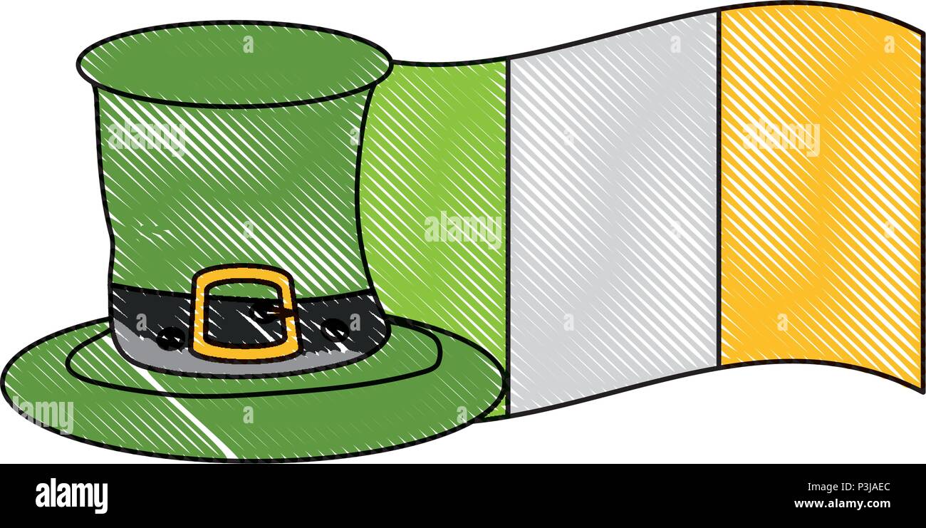 irish top hat and ireland flag over white background, vector ...