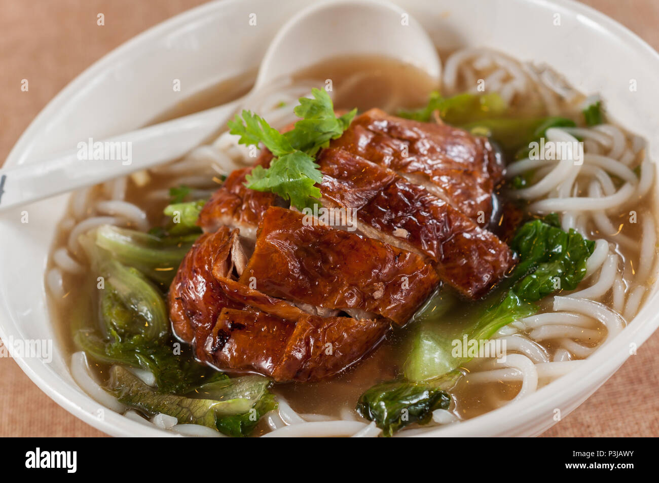 Popular Asian Cuisine - Slices of Roasted Peking Duck with Rice Noodles ...