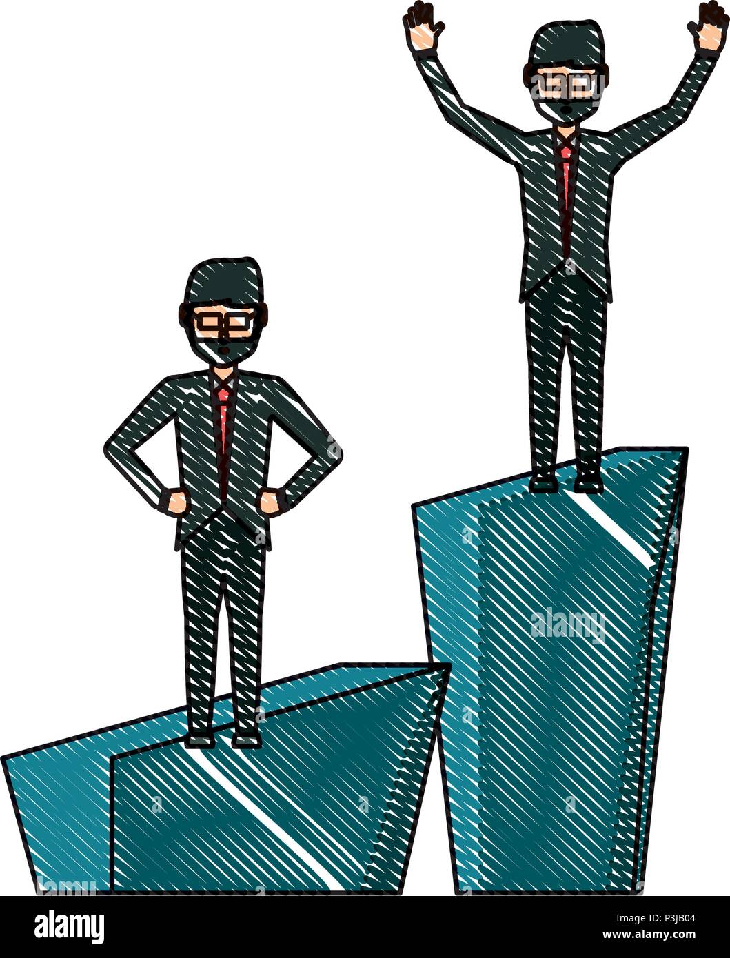 cartoon businessmen with arms up over white background, vector ...