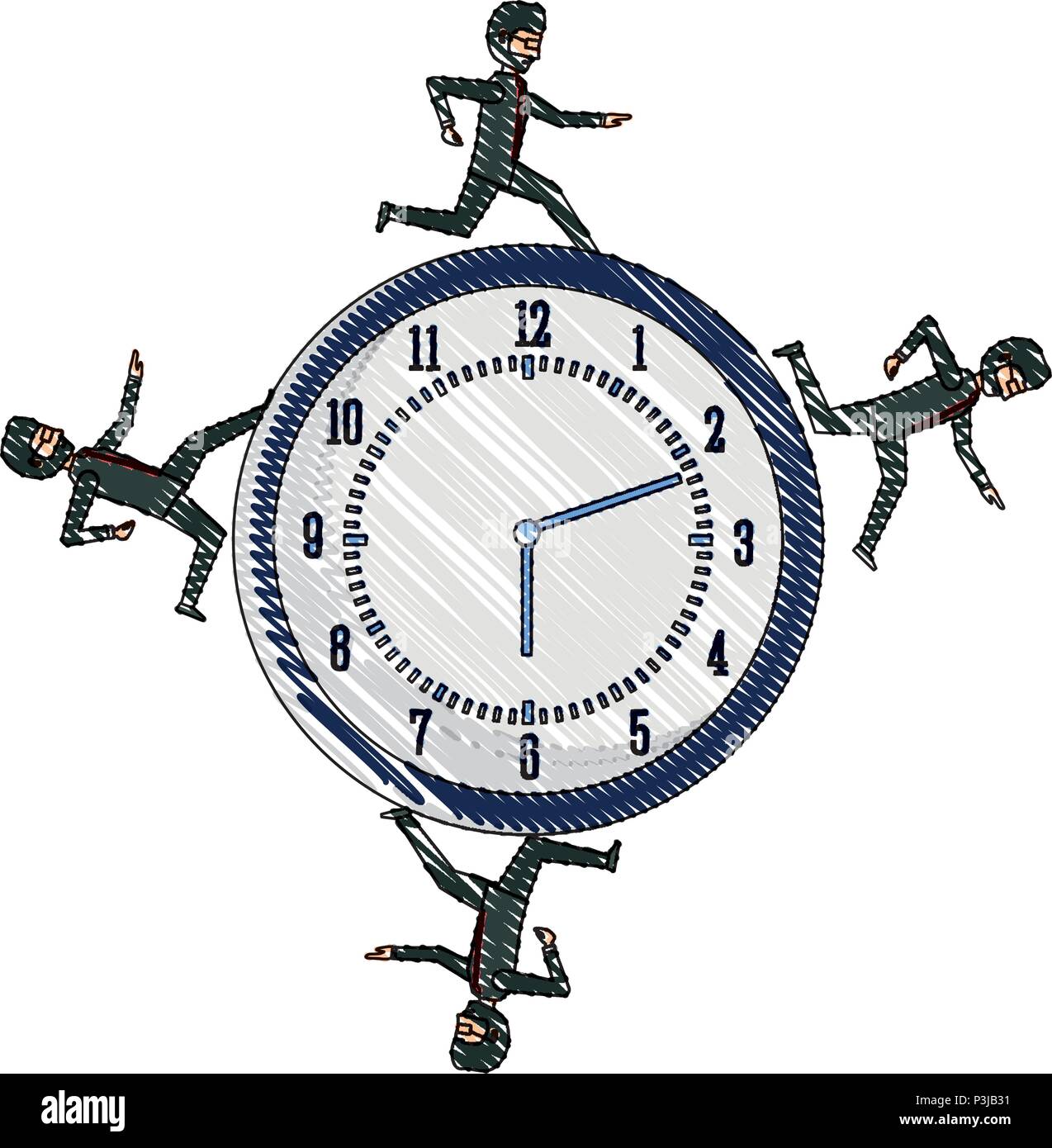 businessmen running on a clock over white background, vector ...