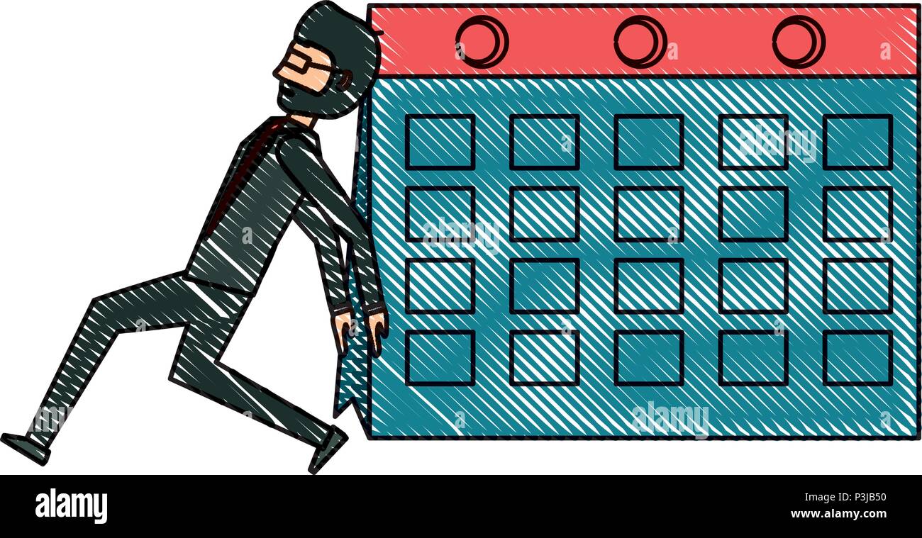 businessman pushing a calendar over white background, vector ...