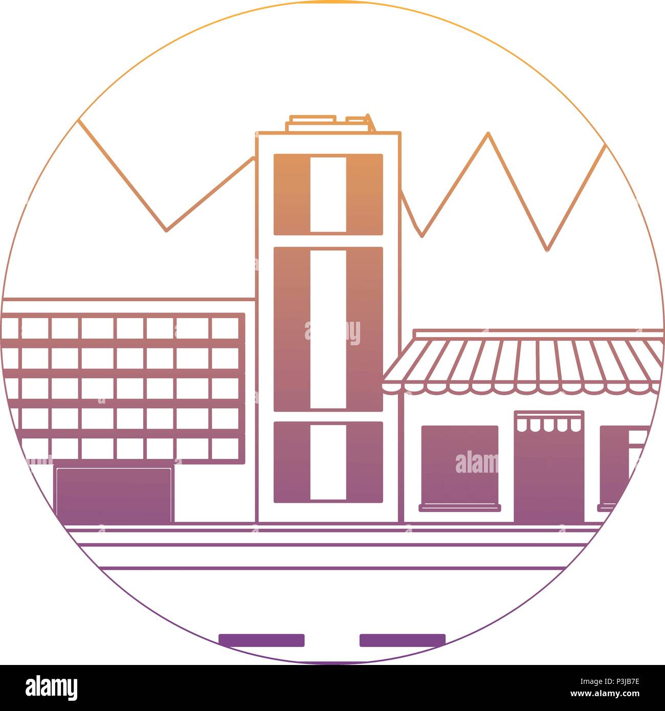 city buildings in circular shape over white background, colorful design ...