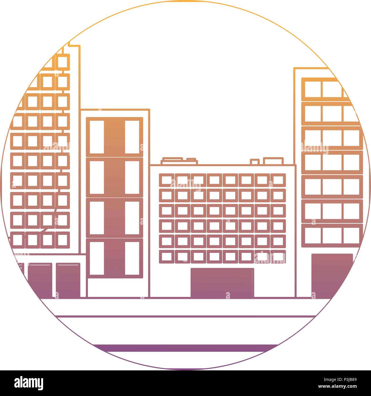 city buildings in circular shape over white background, colorful design ...