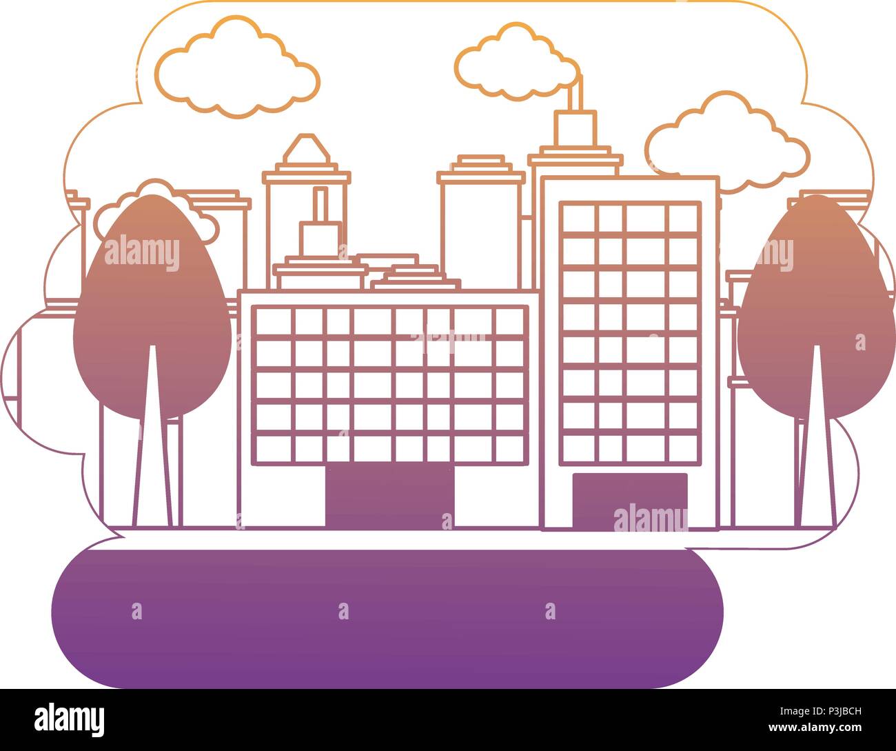 trees and city building over urban city landscape and white background ...