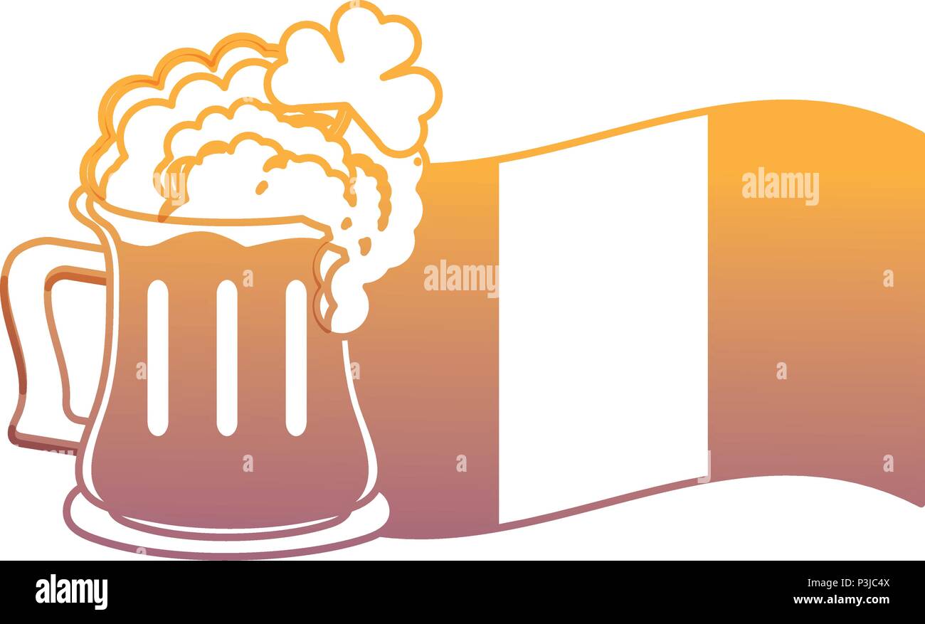 irish beer mug and flag of ireland over white background, colorful ...