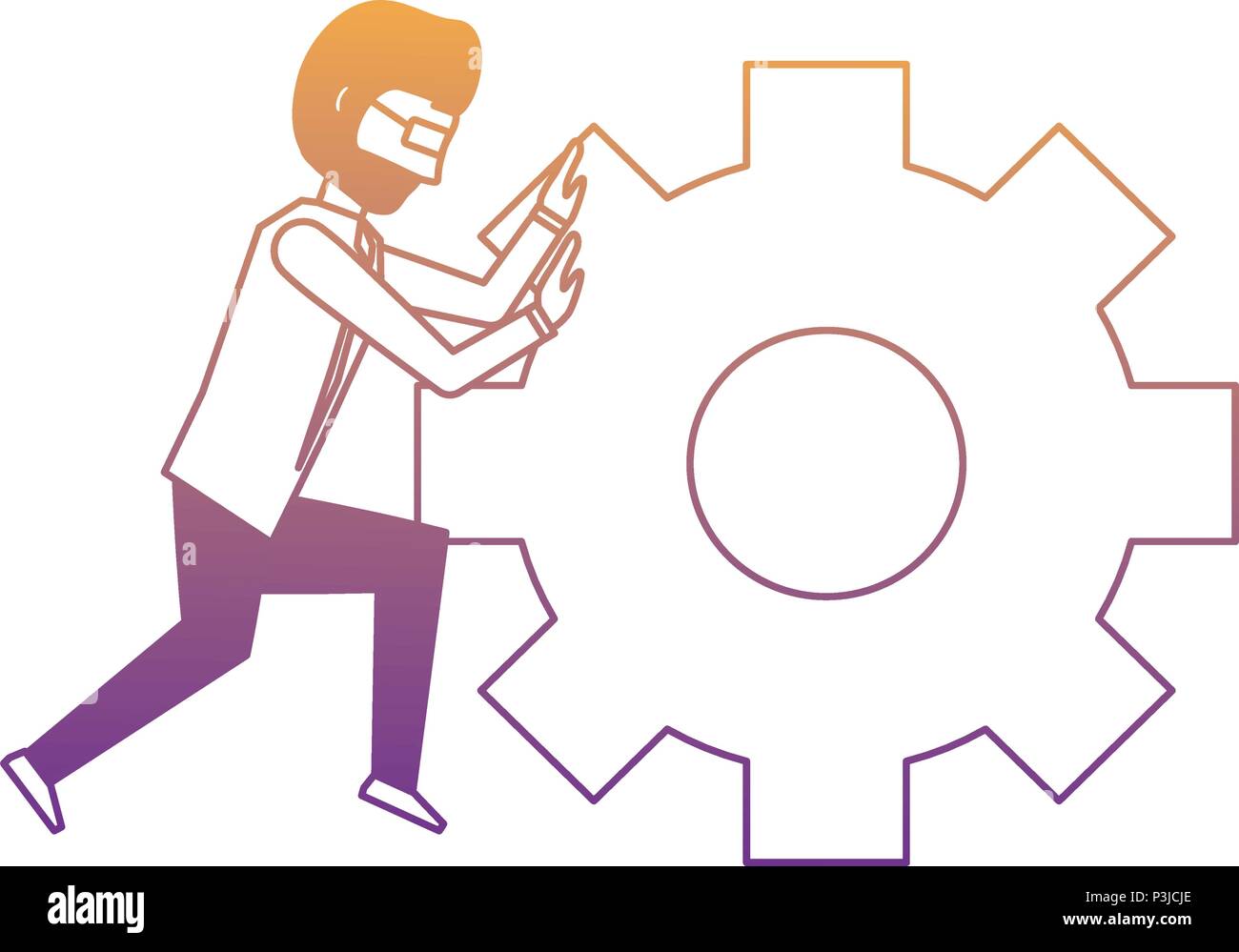 businessman pushing a gear wheel over white background, vector ...