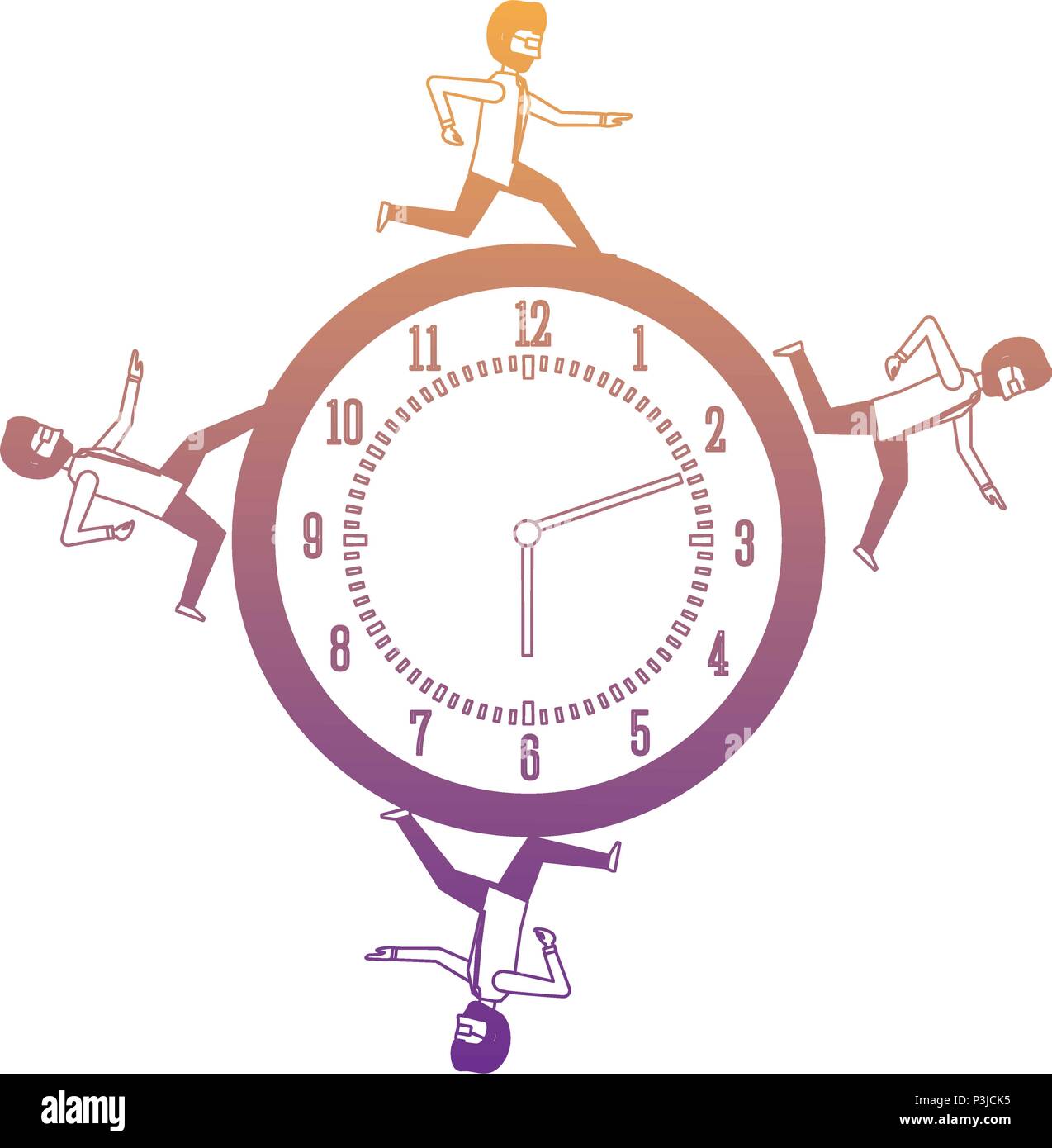 businessmen running on a clock over white background, vector ...