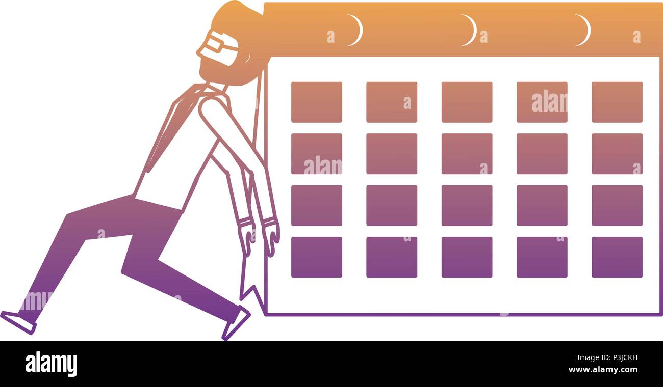 businessman pushing a calendar over white background, vector ...