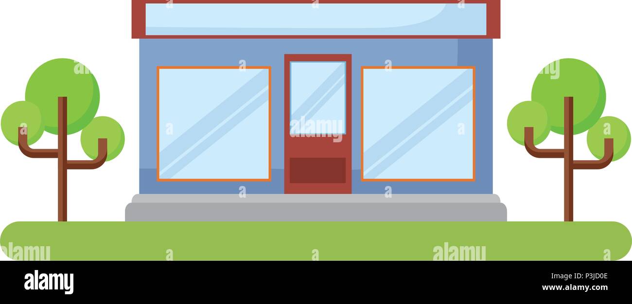 store and trees over white background, colorful design. vector ...